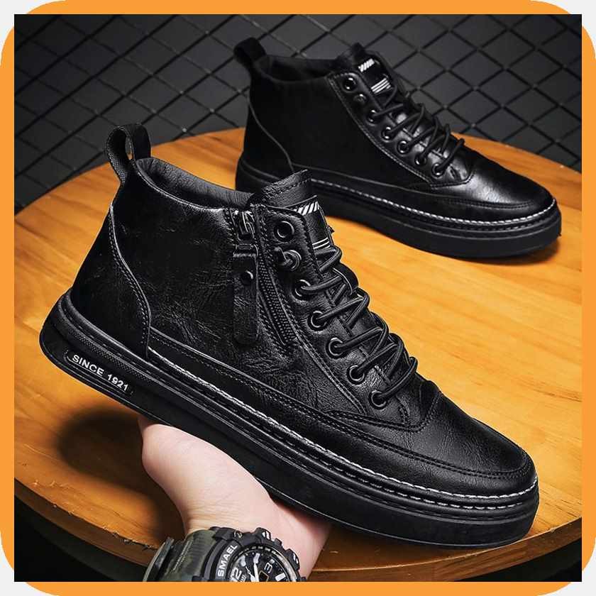 Men's$Fg^Korean`y)Black#zw]Shoes.pi]High-cut.uq]Fashion.dG]Leather/Qt ...