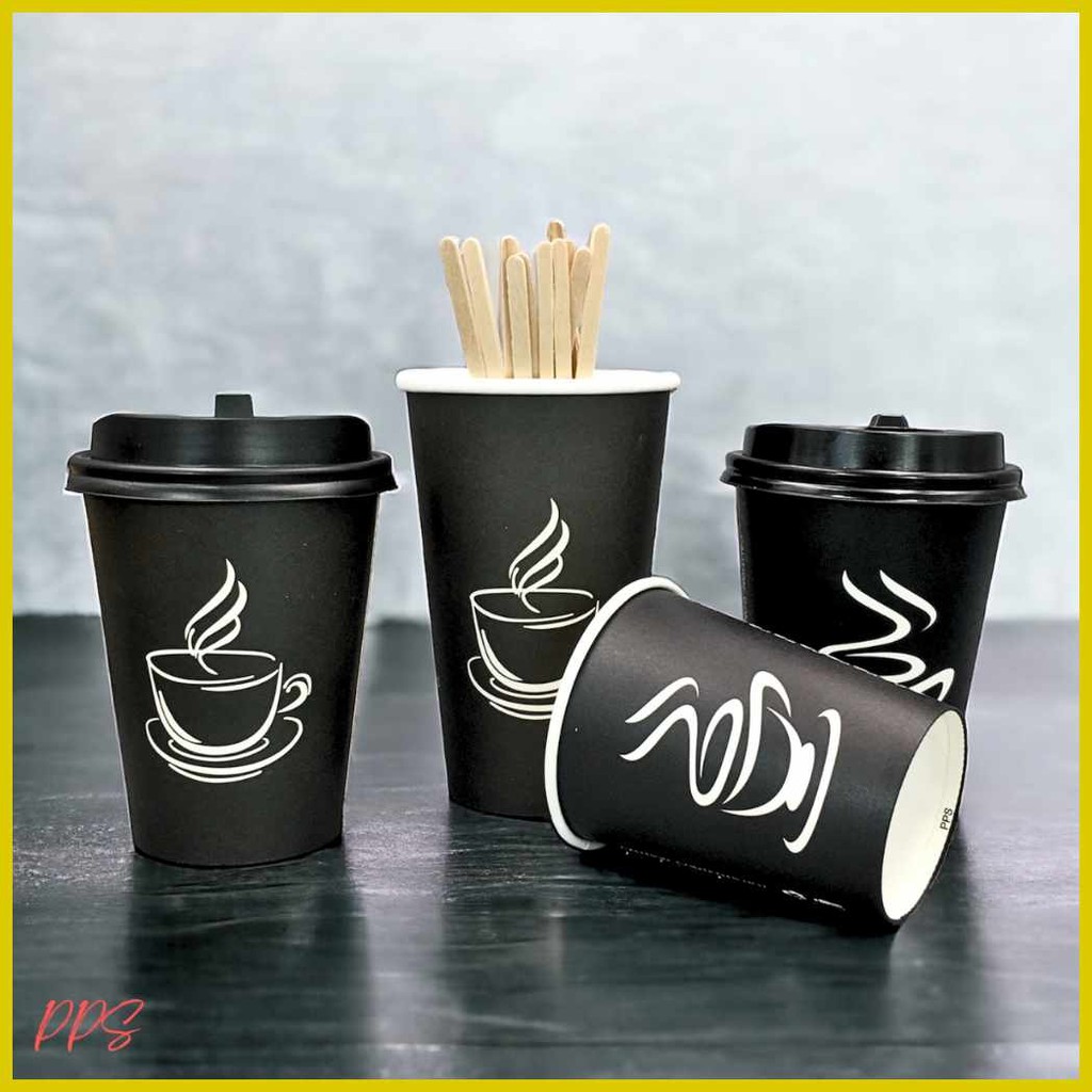 50pcs{Ec#BlackC_Paper+g@k@Cup+G@-+zf@Printed*yB?Coffee*kw?Logo With ...
