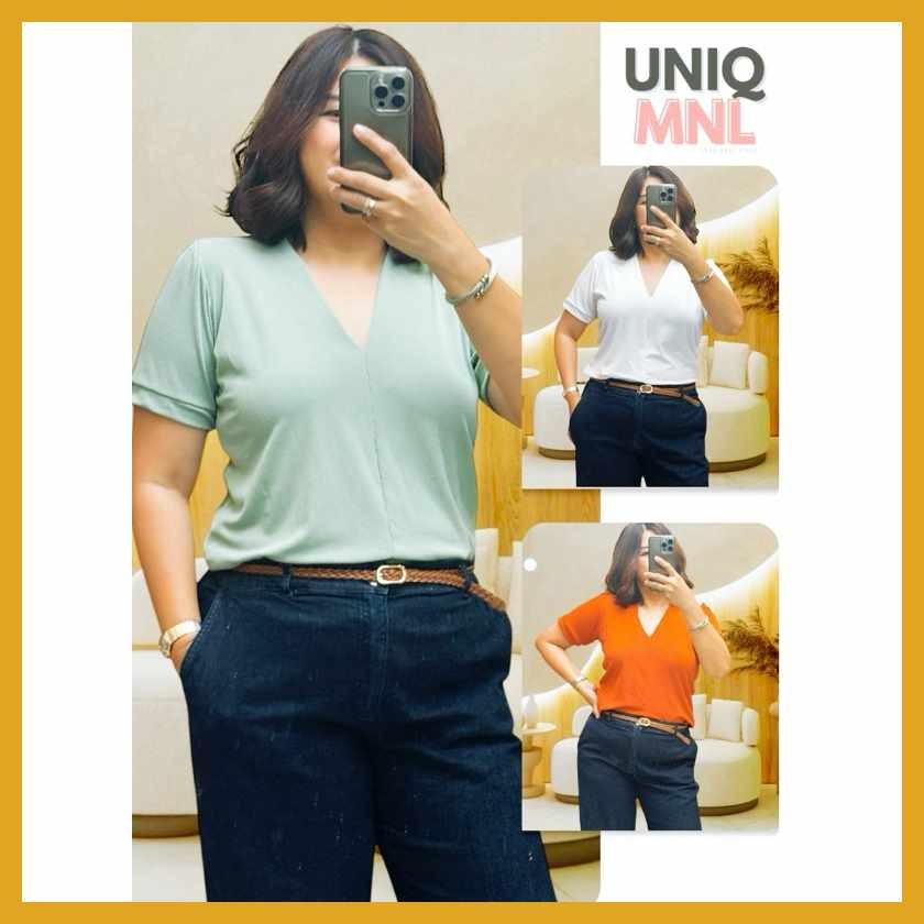 UNIQ.MNL,Mw'Zia{g'knitted{L'V-neck{L'Casual{W'Basic{v'T-Shirt{l'Top{X ...
