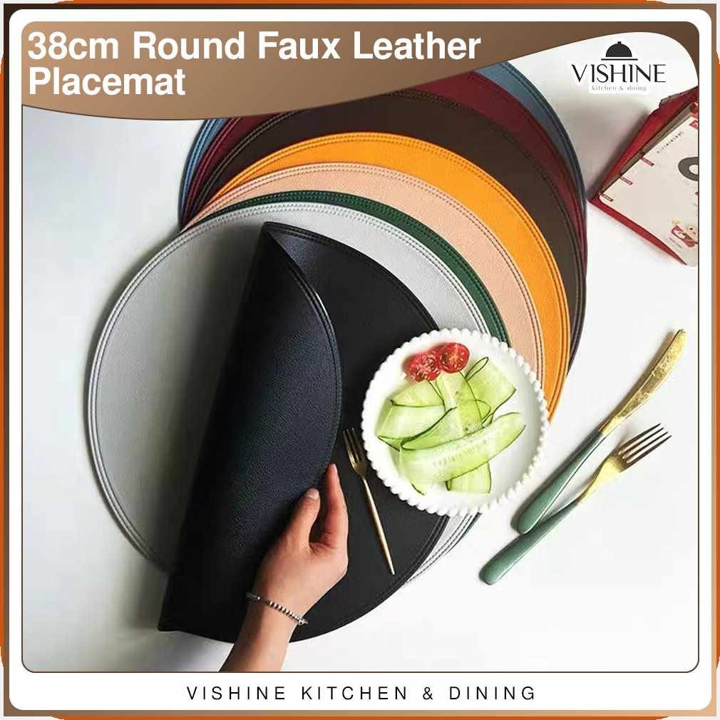 VISHINE|ce]38CM;Cs}Round]a.Faux#T.Leather#Y.Kitchen#J.Placemat#K.Table# ...