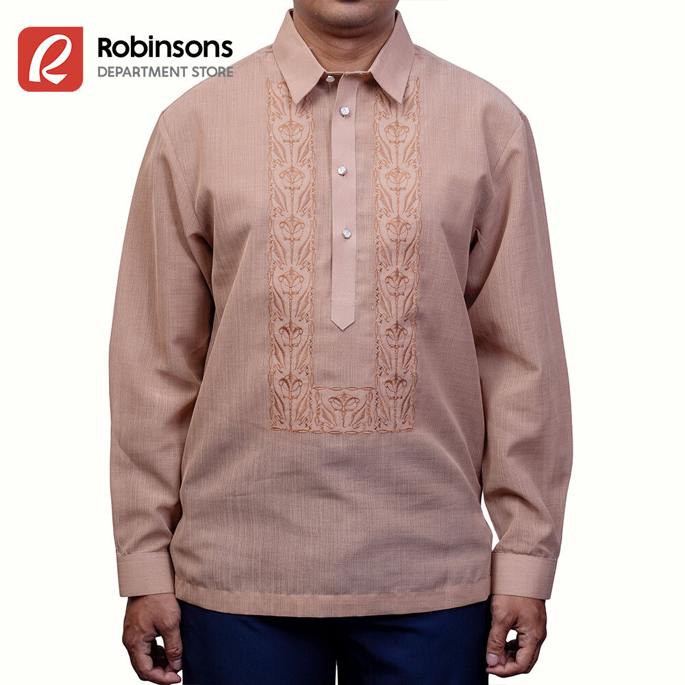 Executive Men's Longsleeves Jusi Barong with Embroidery (Khaki ...