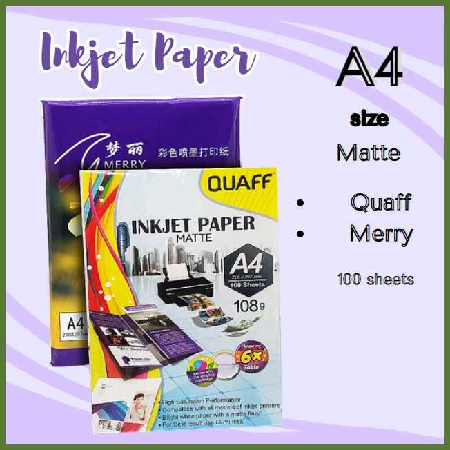 Quaff*j/108gsm}MB@Matte`YL;Inkjet&Paper&A4&Size&&&(100 Sheets Pack ...