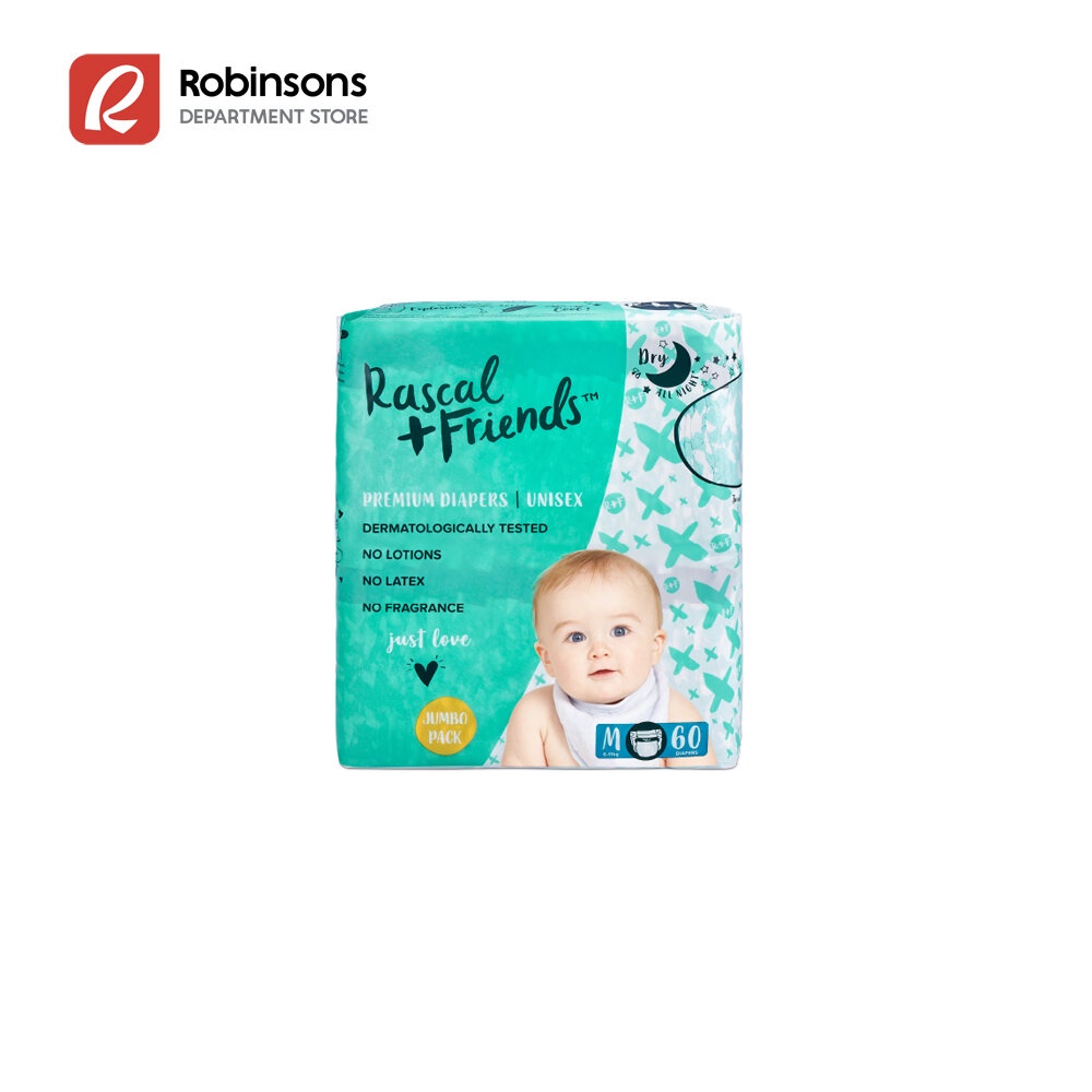 Rascals + Friends Premium Taped Diaper Jumbo Pack - Medium 60 pads ...
