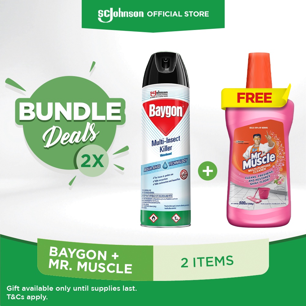 Baygon Multi Insect Killer Water-Based 500 ml - Free Mr. Muscle ...