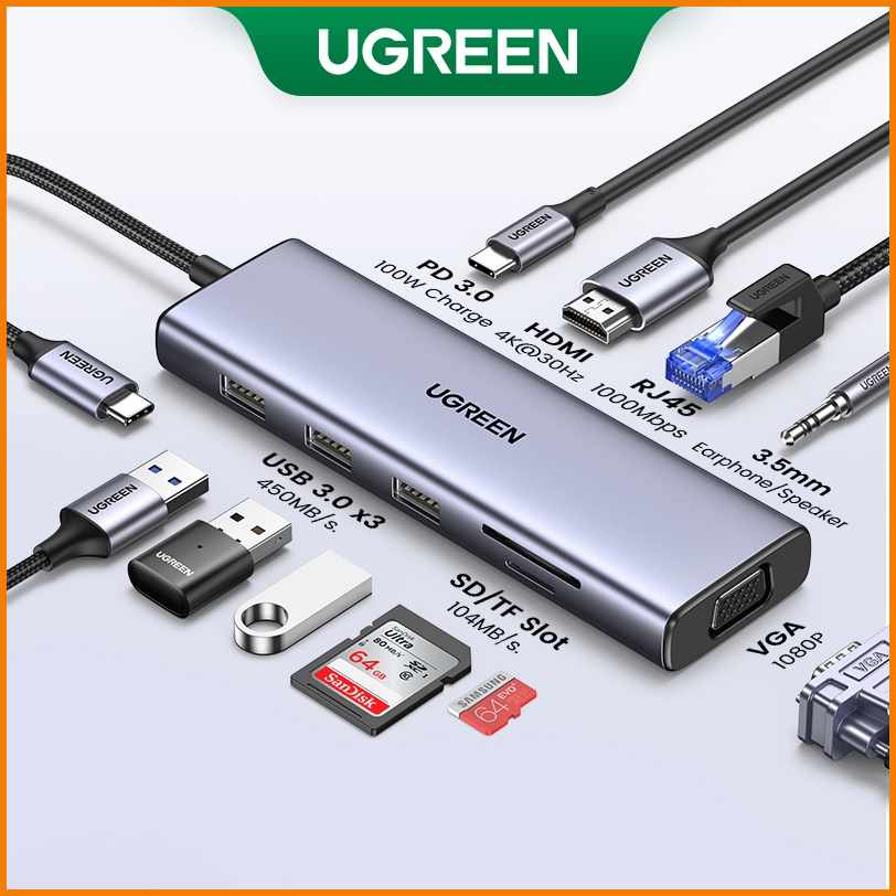 UGREENRB^USB]J`C+To@pX@Hub+xL@10+cm@Gbps+Pd@USB-C+A@Hub with 4K HDMI ...