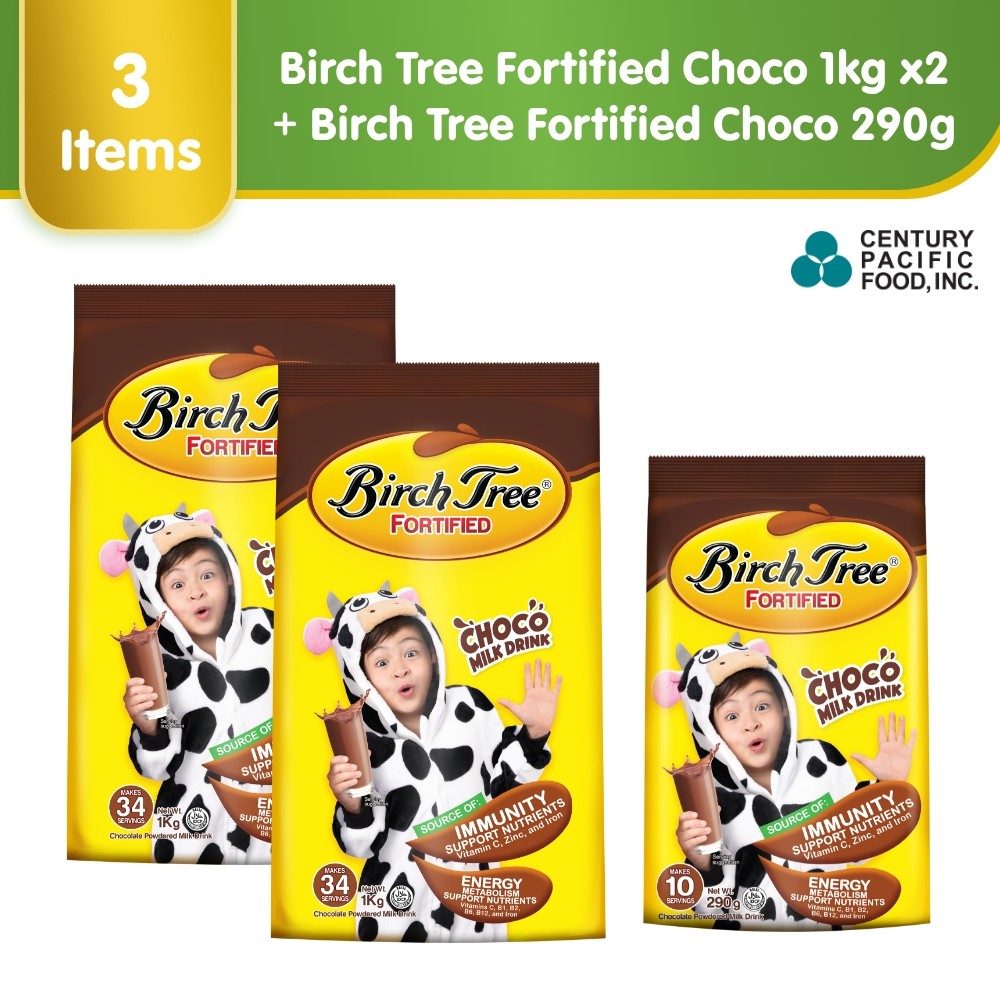 Birch Tree Fortified Powdered Milk Choco 1kg Pack of 2 + Birch Tree Fortified Choco 290g ...