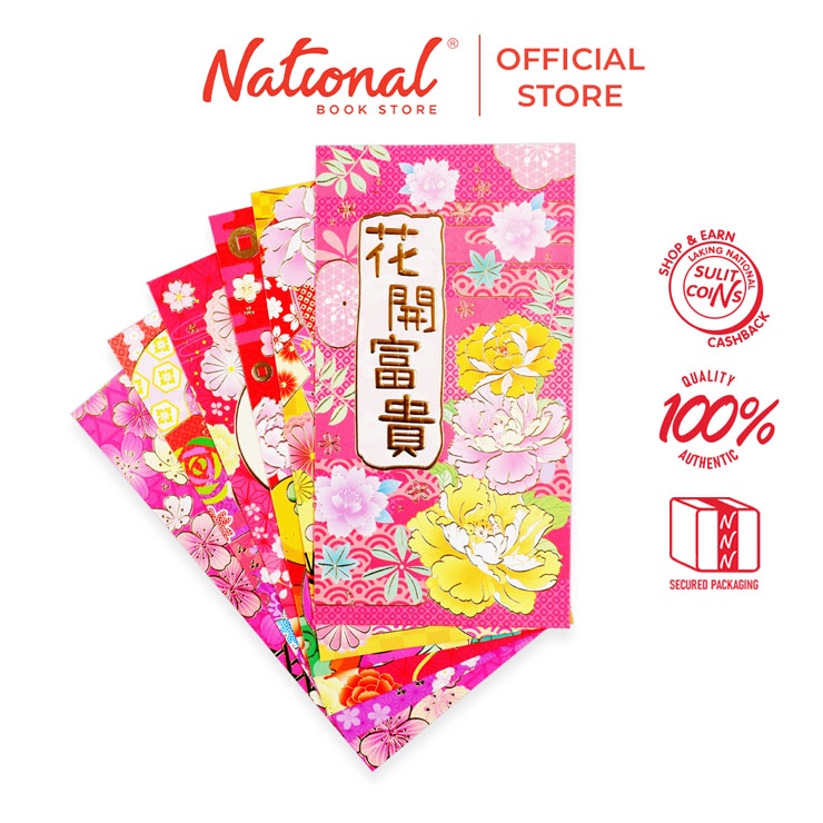 Ang Pao Chinese Character Floral Big 6 Pcs Per Pack - Gift Envelopes ...