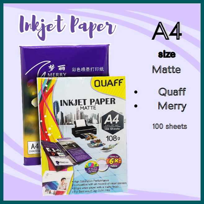 Quaff~lo!108gsm+wx.Matte=d(Inkjet|U(Paper|b(A4|q(Size|h(&}A)(100 Sheets ...
