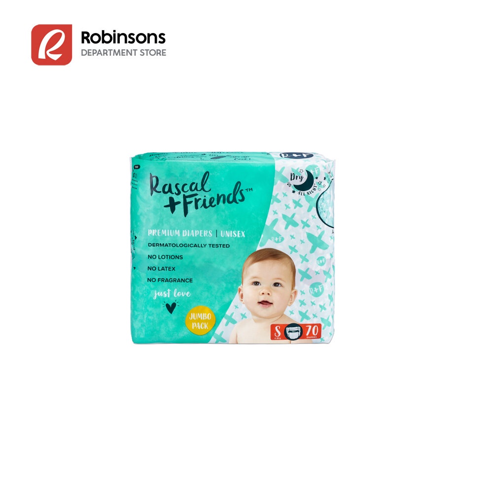 Rascals + Friends Premium Taped Diaper Jumbo Pack - Small 70 pads ...