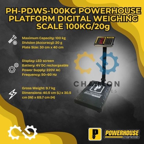 PH-PDWS-100KG POWERHOUSE PLATFORM DIGITAL WEIGHING SCALE 100KG/20g ...