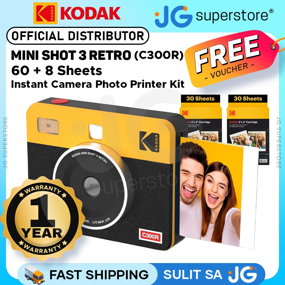 KODAK Mini Shot 3 RETRO C300R 2 in 1 Instant Camera & 3" x 3" Photo ...