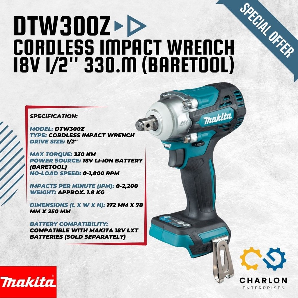 Makita DTW300Z Cordless Impact Wrench 18V 1/2" 330N·m (Bare Tool) | Shopee Philippines