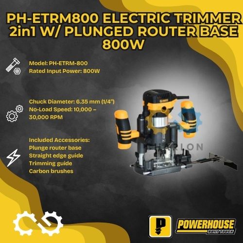PH-ETRM800 POWERHOUSE ELECTRIC TRIMMER 2in1 W/ PLUNGED ROUTER BASE 800W ...