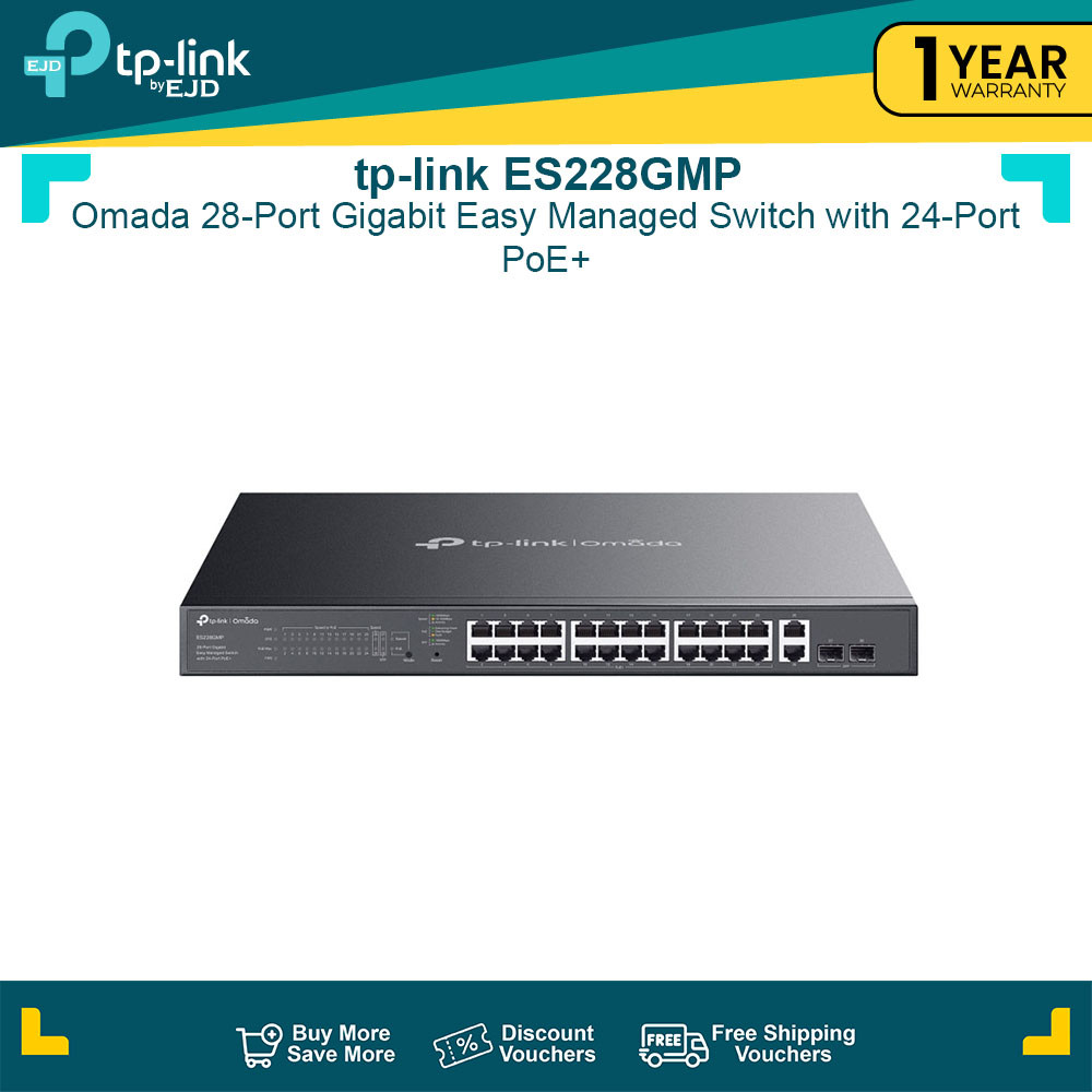 tp-link ES228GMP Omada 28-Port Gigabit Easy Managed Switch with 24-Port ...