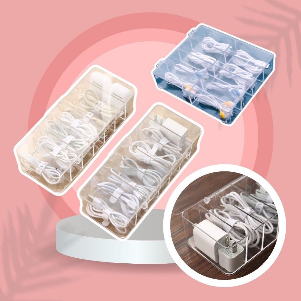 Clear Acrylic Multi - Grid Data Line Storage Box With Cover | Shopee ...