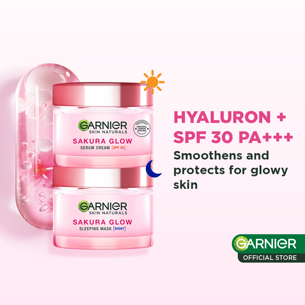 Garnier Ceramide Sakura Glow Day Cream Moisturizer SPF30 (50ml) & Night ...