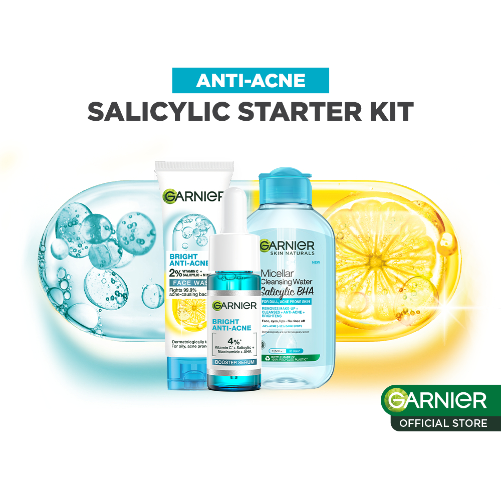 NEW Garnier Anti Acne Kit: 4% Salicylic Acid Serum, Cleanser, BHA ...