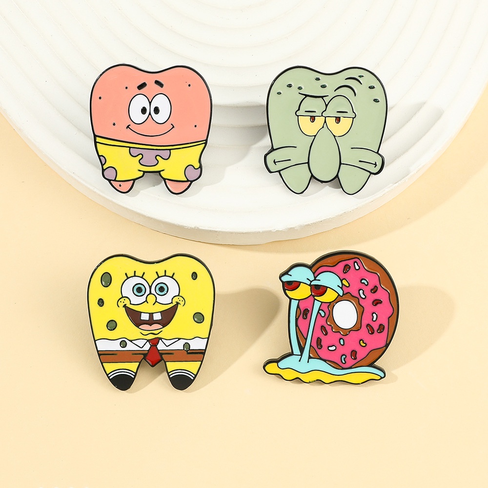 Cartoon Spongebob Squarepants Pie Star Snail Octopus Creative Metal ...