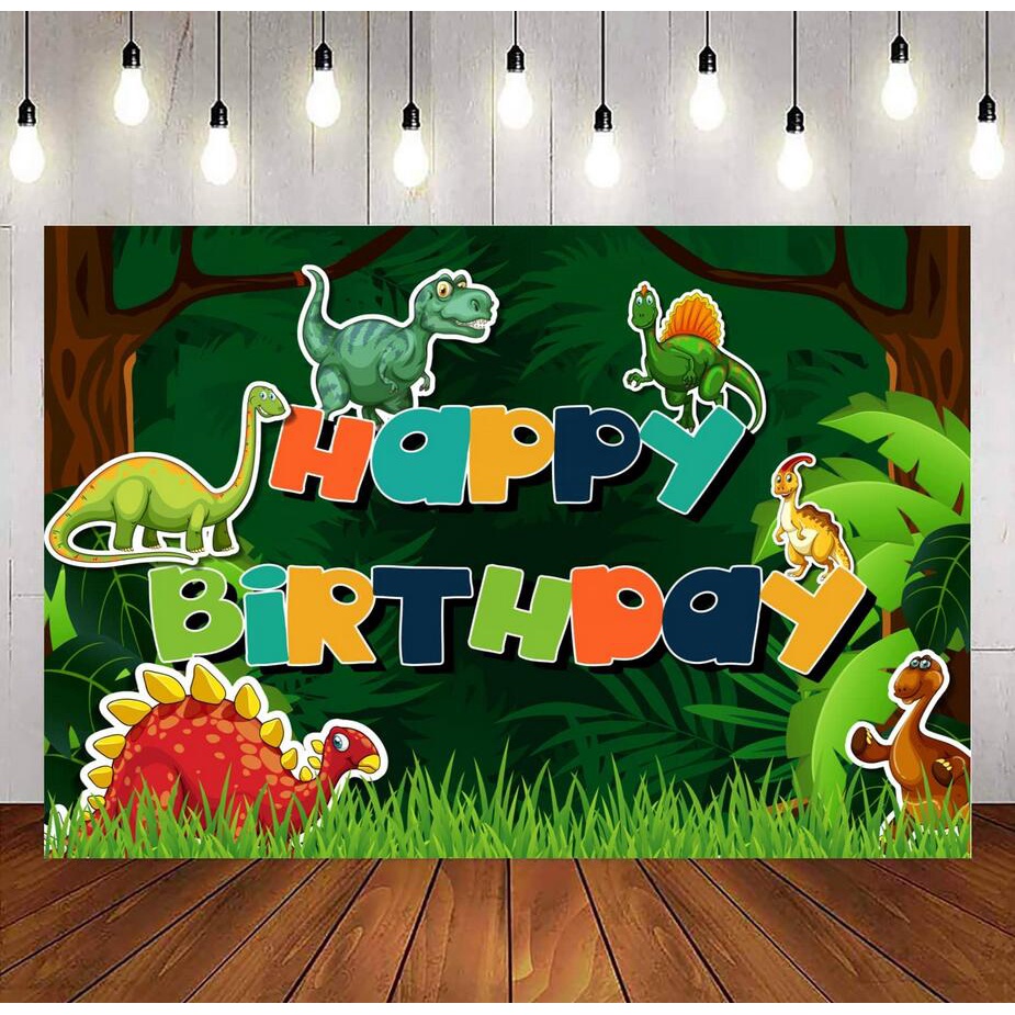 6x4ft Dinosaur Theme Backdrop Jungle Banner Backdrops Happy Birthday ...