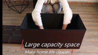 Foldable Sofa Storage Box Stool Chair Waterproof Leather Footstool ...