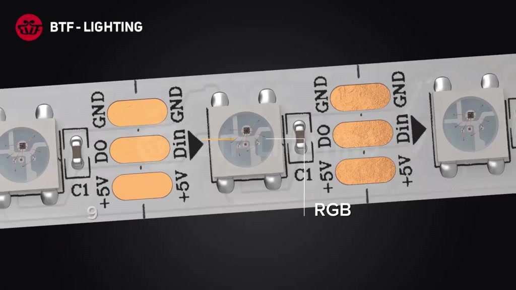 BTF-LIGHTING WS2812B (ECO) RGB IC LED Strip Light 5050 RGB Individually ...
