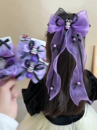 Hand-made Black Purple Color Kuromi Hair Accessories Girls Bow Hairpin ...