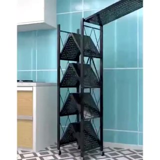 3-5Layer Folding Racks Kitchen Metal Rack Shelves With Wheels Kitchen ...