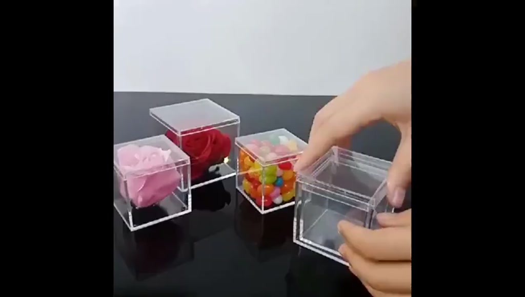 Clear Acrylic Candy Box - Transparent Plastic Square Cube Cake Dessert ...