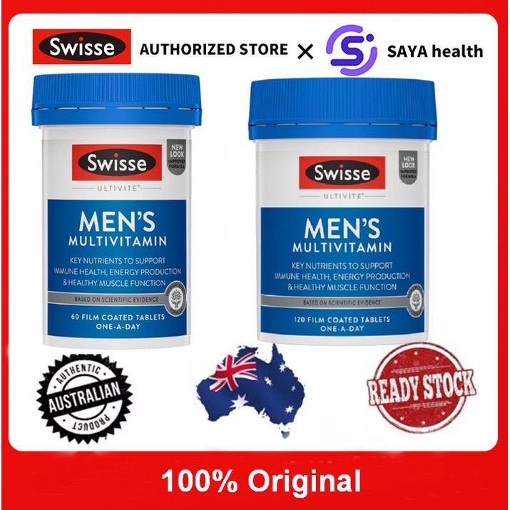 Swisse Ultivite Men's Multivitamin 60/120 Tablets Minerals Energy Production Support Immune ...