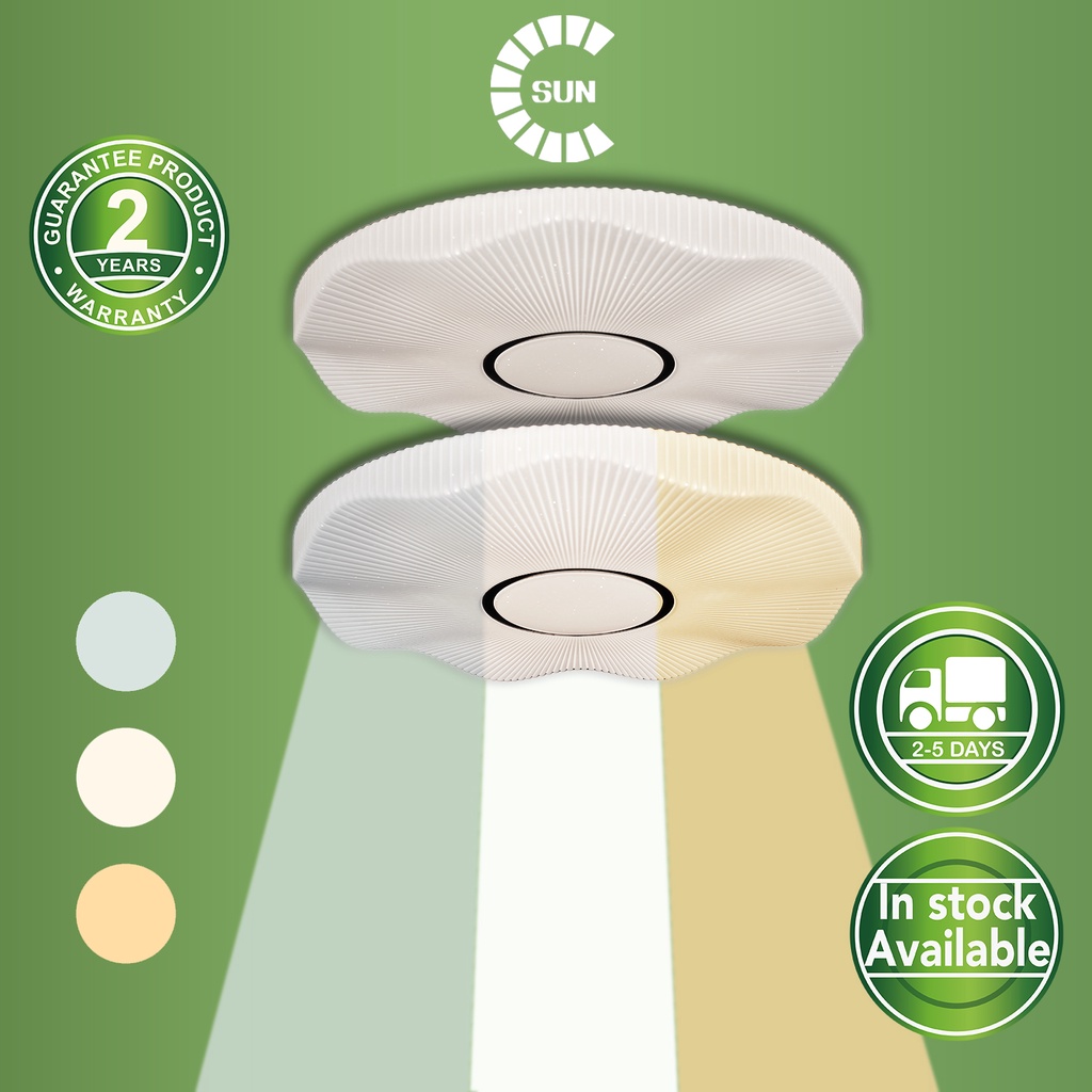 【SUN】COD Modern LED Ceiling Light Ultra Thin Lamp Three Color Dimming ...