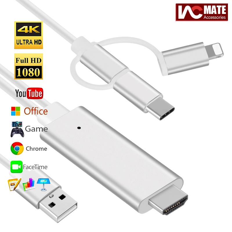 HDMI Cable Phone to TV, 3 in 1 Multiport Adapter to HDMI Cable ...