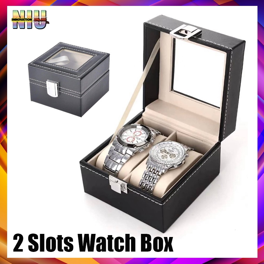 2 Slot Travel Leather Watch Box With Custom Watch Case With Display ...