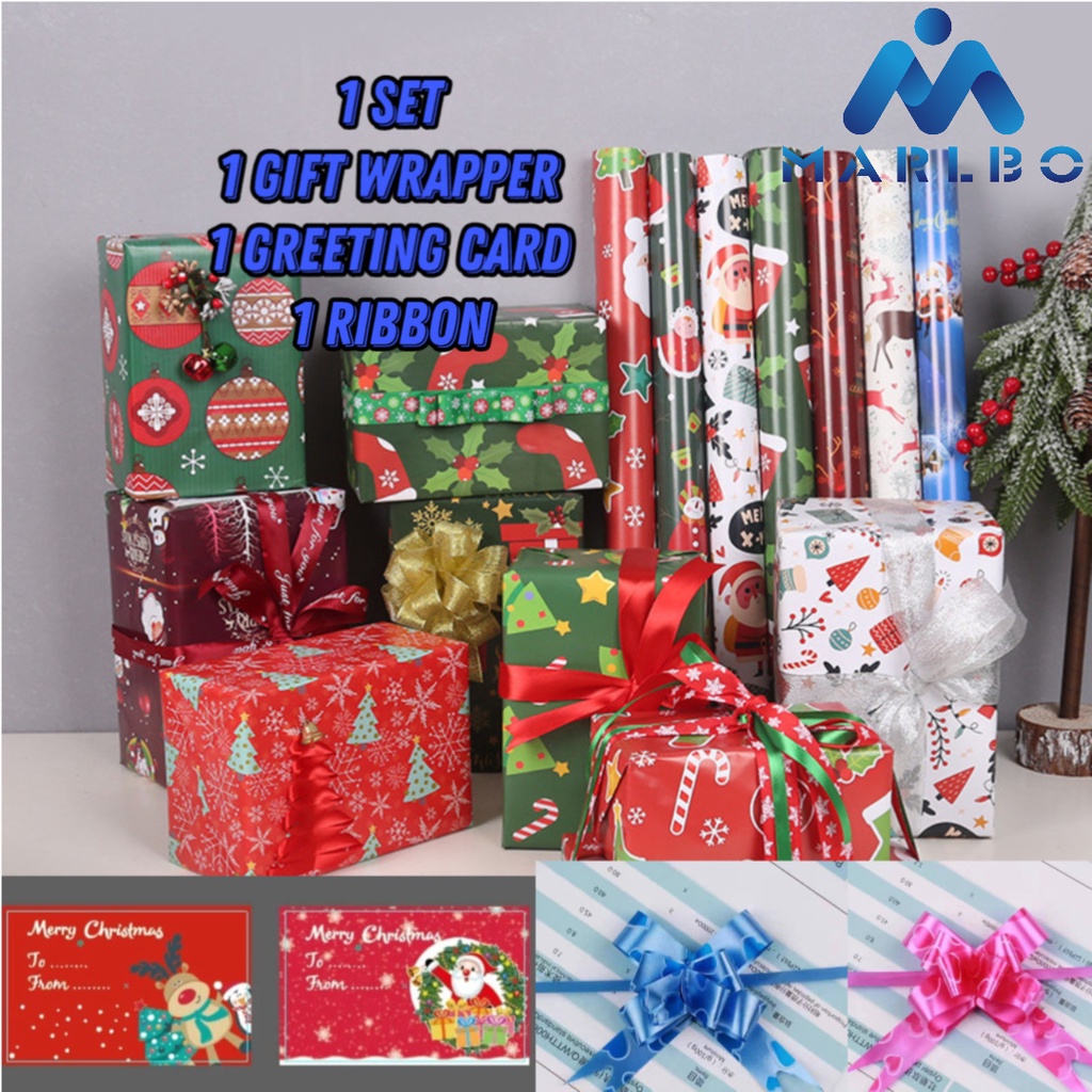 christmas gift wrapper Set including 1 paper ribbon, 1 greeting card ...