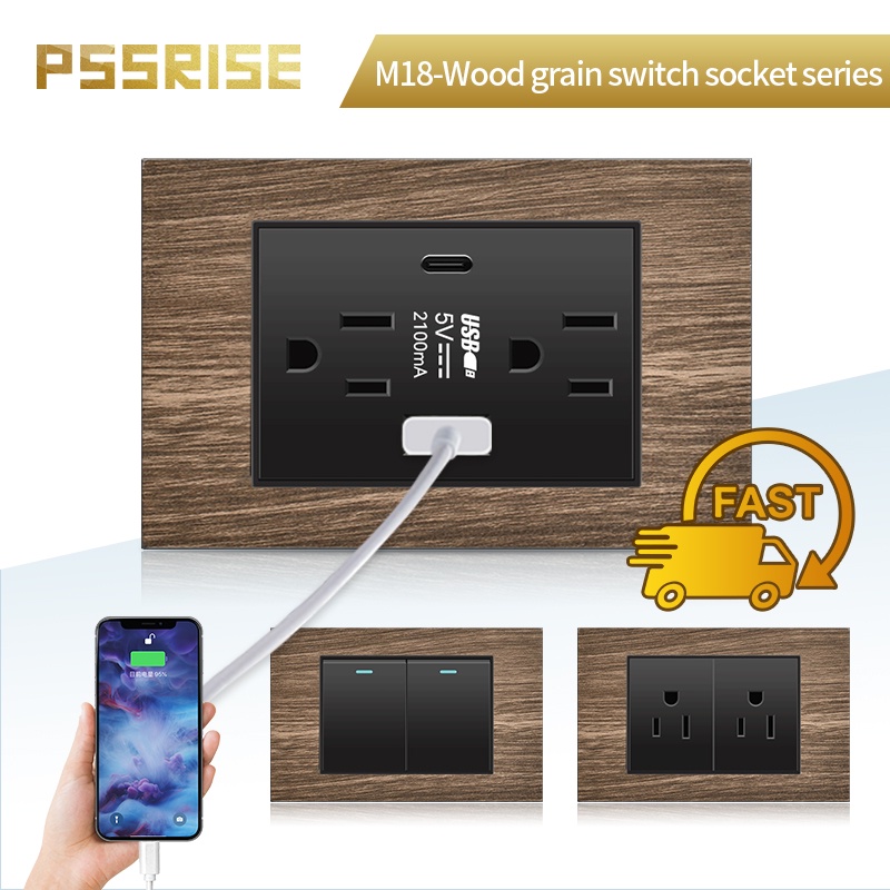 PSSRISE Type 118 15A 110V Wall Switch Socket American Brand Wood Grain ...