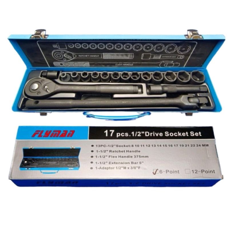 Flyman Socket Wrench Set 17pcs and 12pcs 8mm-24mm 1/2drive | Shopee ...