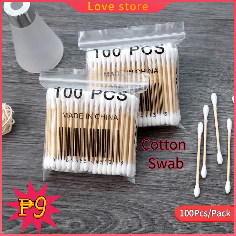 B27 COD 100pcs Cotton Swab Double Head Wood Cotton Buds Disposable ...