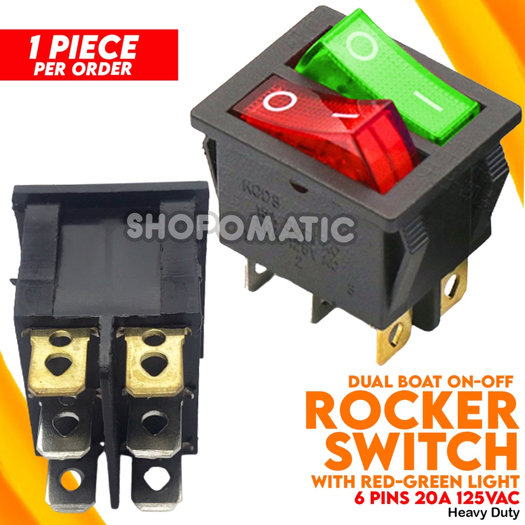 Dual Boat Rocker Switch 6 Pin On-Off With Red-Green Light 20A 125V AC ...