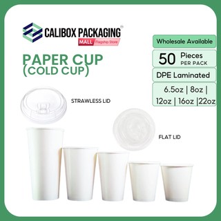 Calibox Packaging White Paper Cup (with or without lid) 50pcs 22oz 16oz ...
