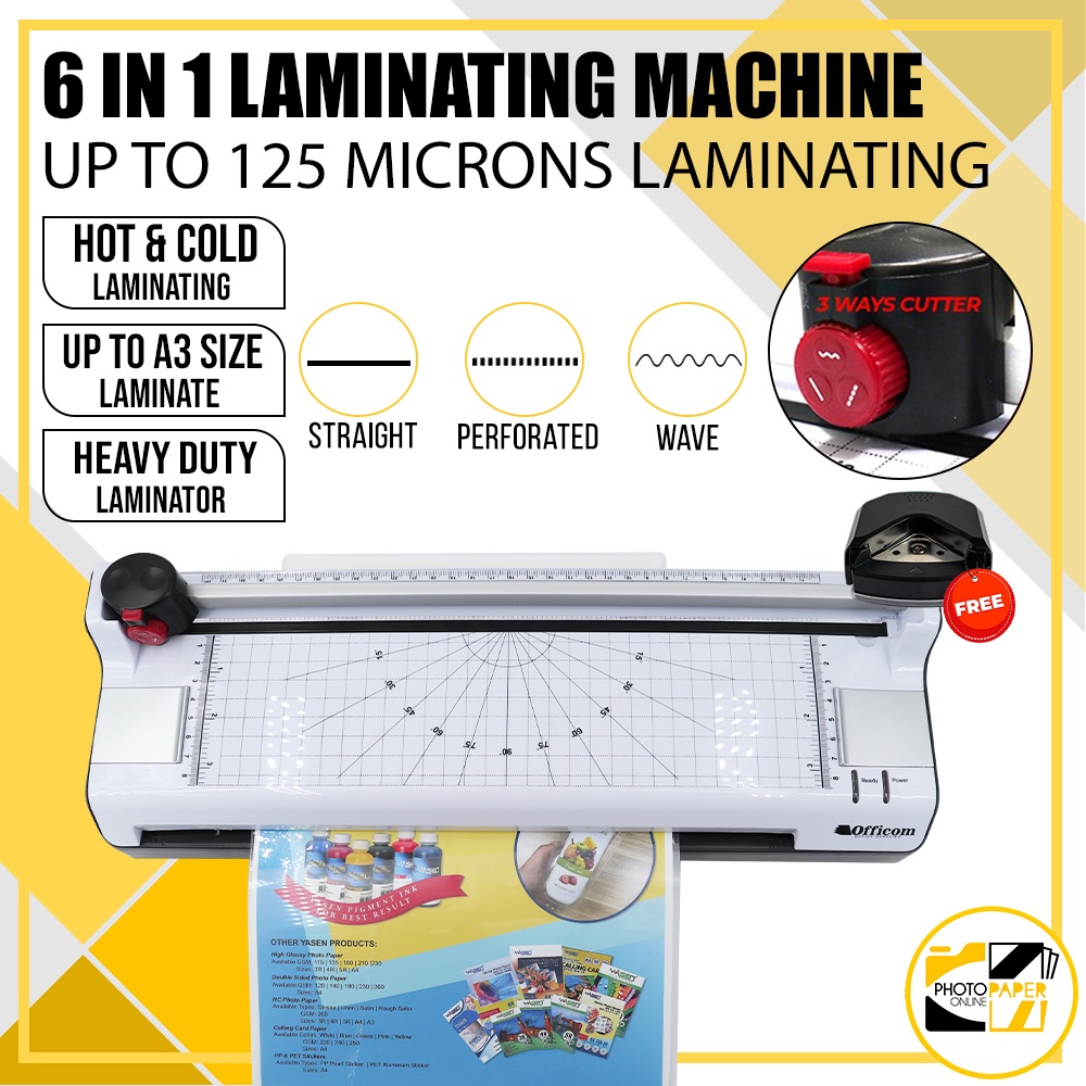 6 in 1 Laminating Machine Officom A3/A4 with Rotary Trimmer Laminator ...