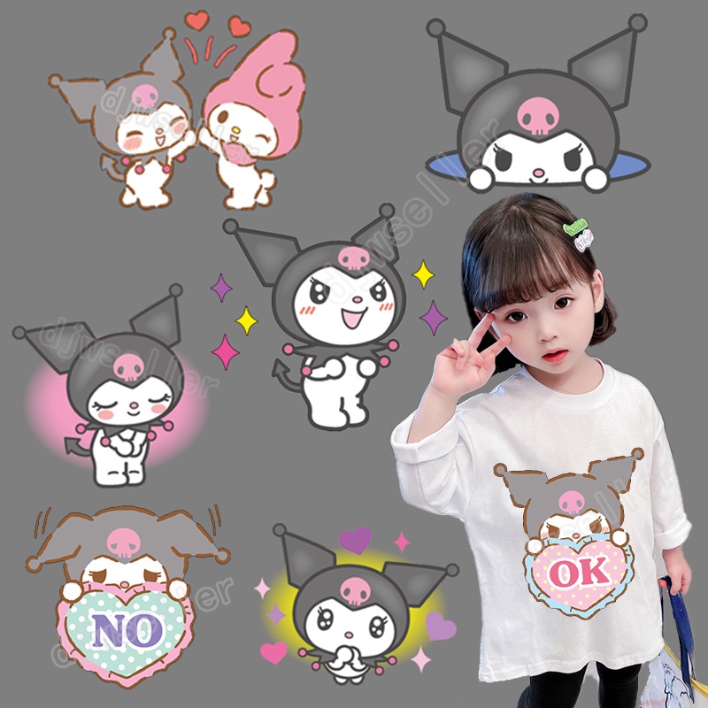 Sanrio Kuromi Cartoon Anime Hot Stamping Sticker Washable T Shirt Diy