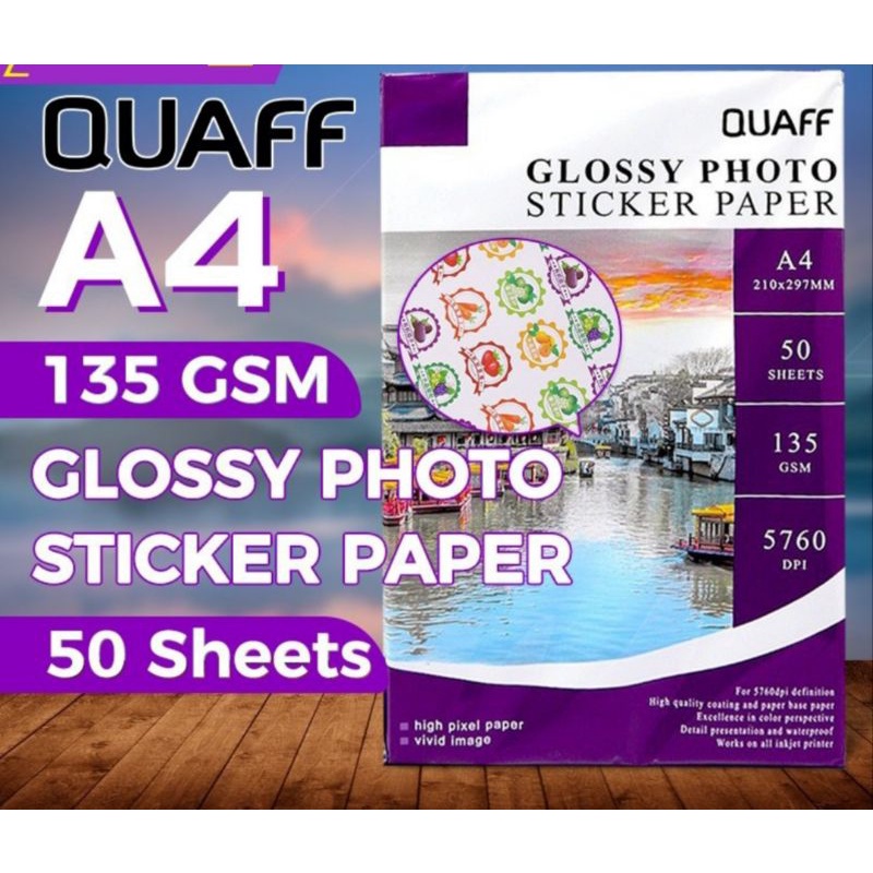 QUAFF GLOSSY PHOTO STICKER PAPER 135gsm A4 size 20/ 50 Sheets ...
