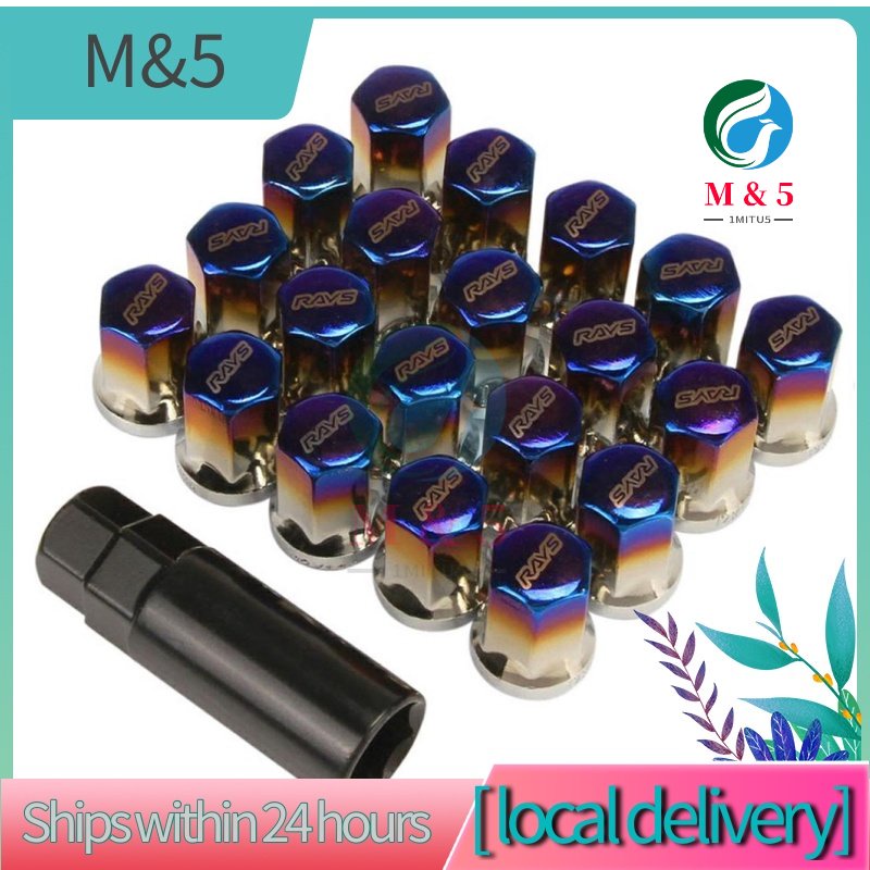 RAVE STEEL Titanium Blue Lug Nuts M12X1.5 32mm Extended Universal Car ...