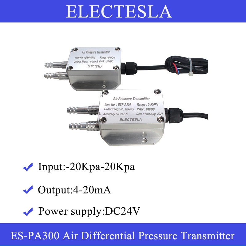 Air Differential Pressure Sensor 4-20ma Pressure Difference Transmitter 24VDC Micro Pressure ...