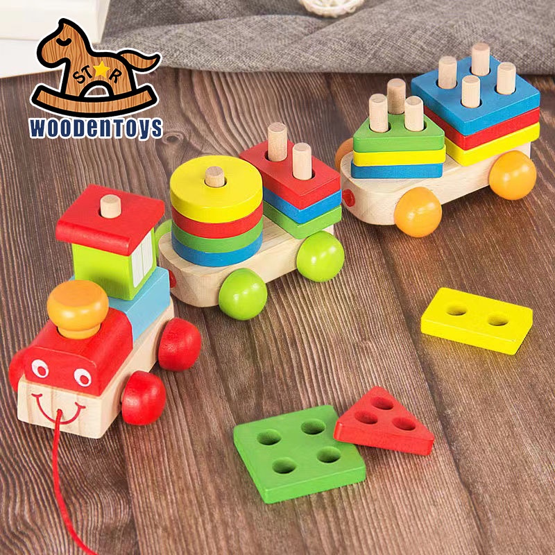 Big Train with Building Blocks Toy Shape sorter and Stacking Game for ...