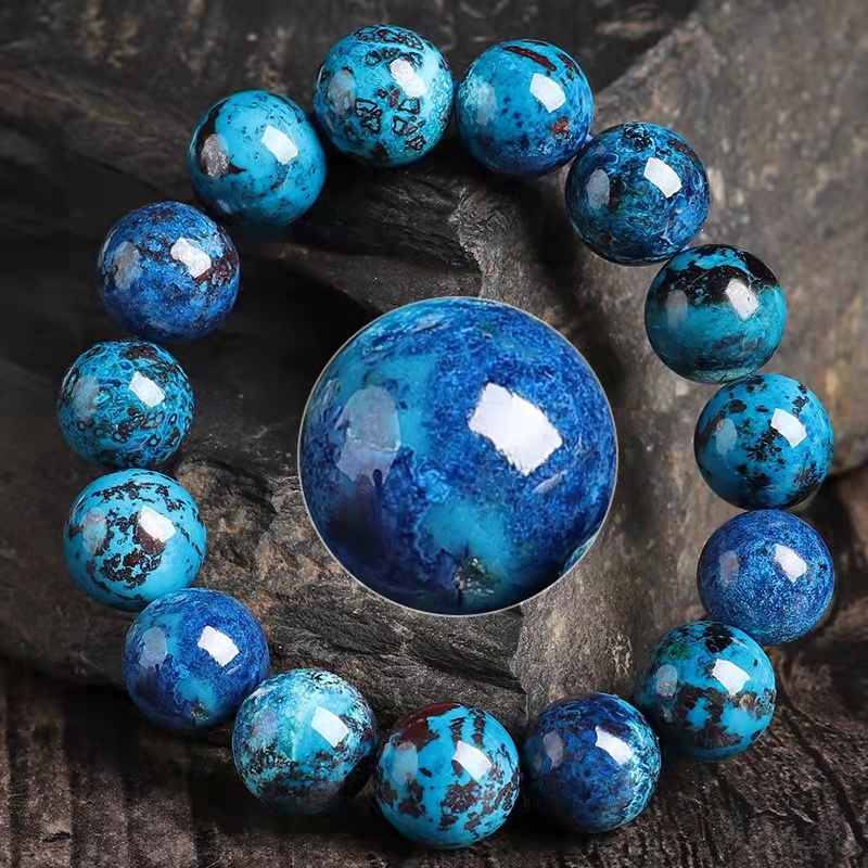 Natural 6/8/10/12mm Energy Phoenix Stone Azurite Bead bracelet Peacock ...