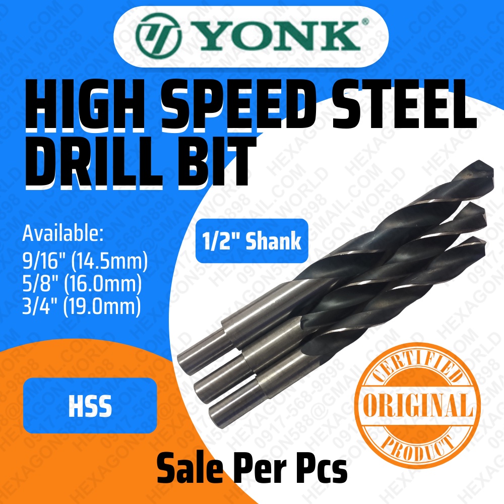 1Pcs Yonk High Speed Steel Half Shank Drill Bit 14.5mm to 19.0mm (9/16 ...