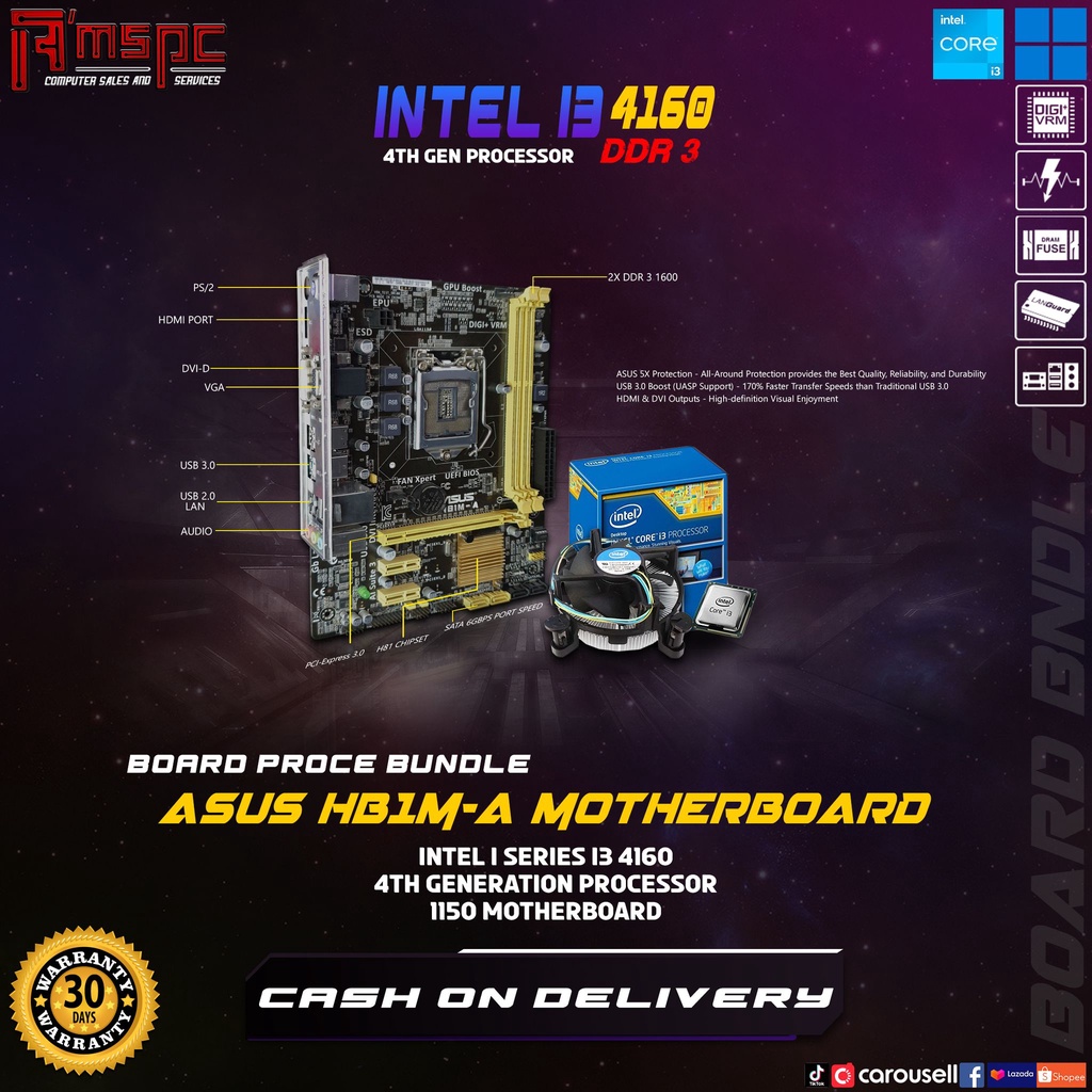 Bundle package Board + Motherboard +hsf + backplate Intel Core i3 4160 ...