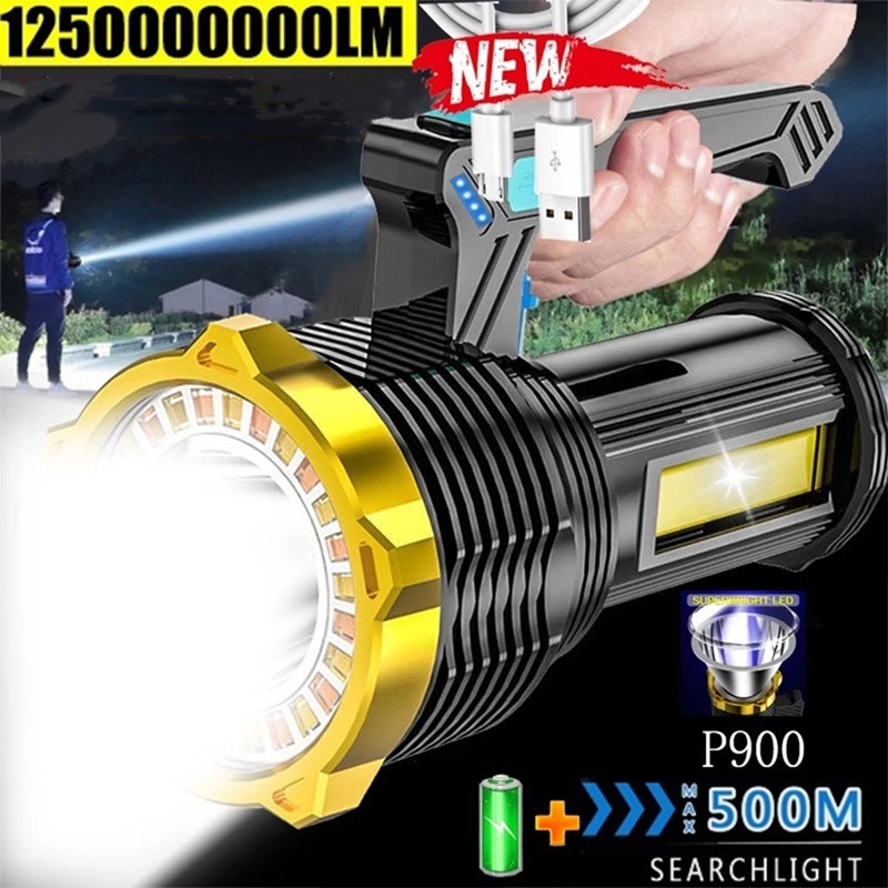 LEDSearchlight Spotlight Big Beam LongRange Flashlight USB Rechargeable ...