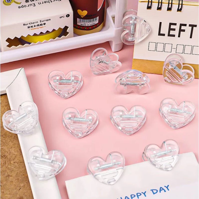 Cute Transparent Love Clip Mini Paper Clips Kawaii Stationery Clear ...