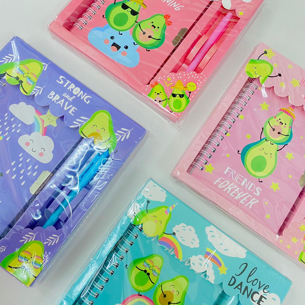 set dooe avocado Cute Fancy Notebook with Lock /Diary Berkunci ...